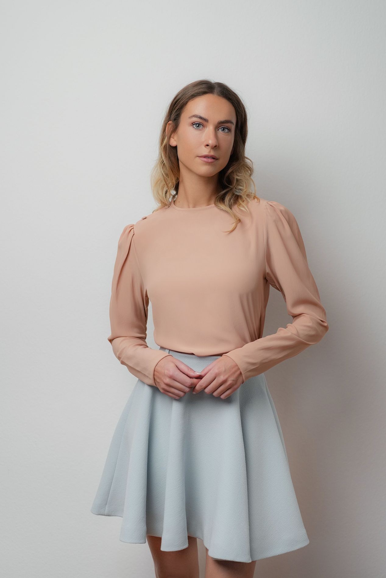 Silk blouse with puffed sleeves